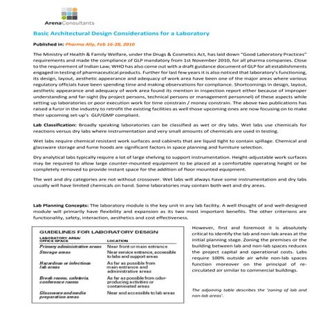 Basic architectural design considerations for a laboratory | PDF