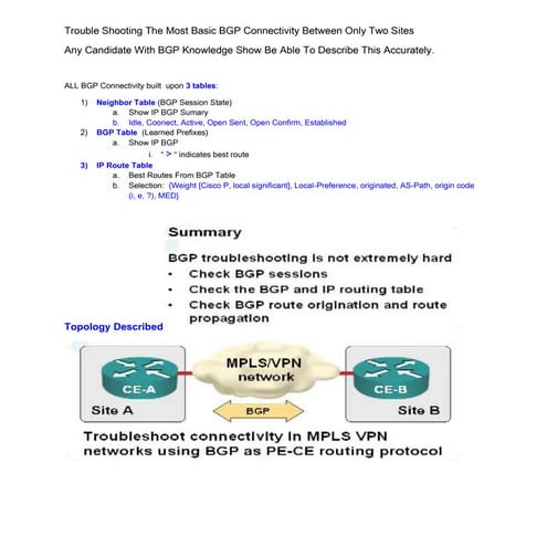 Basic BGP Trouble Shooting Candidate Screening | DOCX
