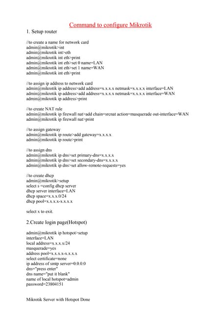 Basic Command To Configure Mikrotik Doc