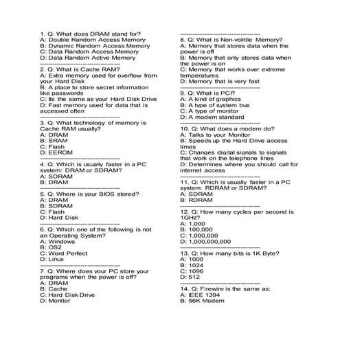 Computer Basic Questions and answers MCQ | PDF