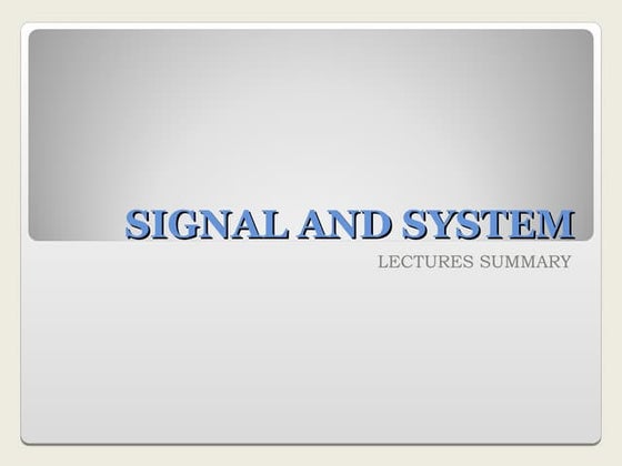 Signals & Systems PPT | PPTX