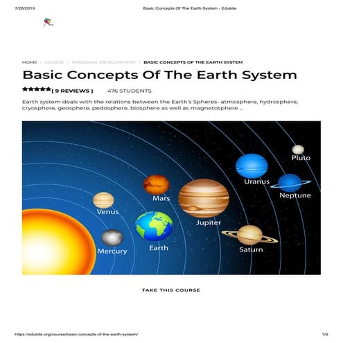Basic Concepts Of The Earth System - Edukite | PDF