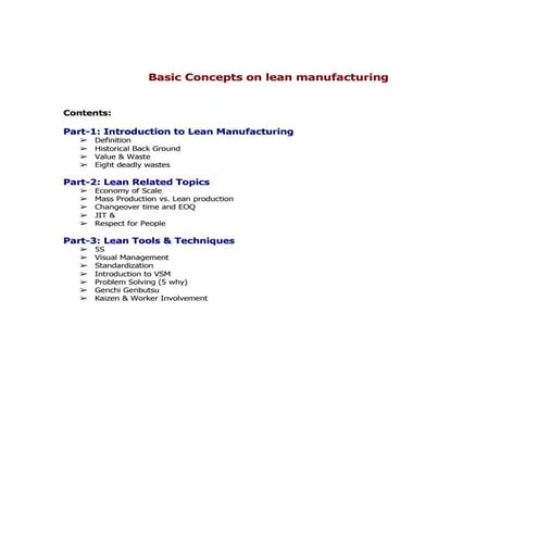 Basic concepts on lean manufacturing | PDF