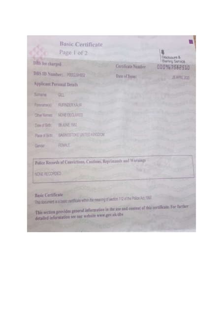 Original Basic Disclosure Certificate - Clear Record | PDF