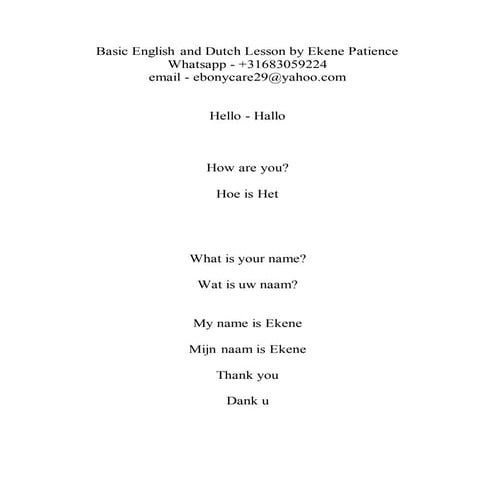 Basic dutch and english lesson 1 | PDF