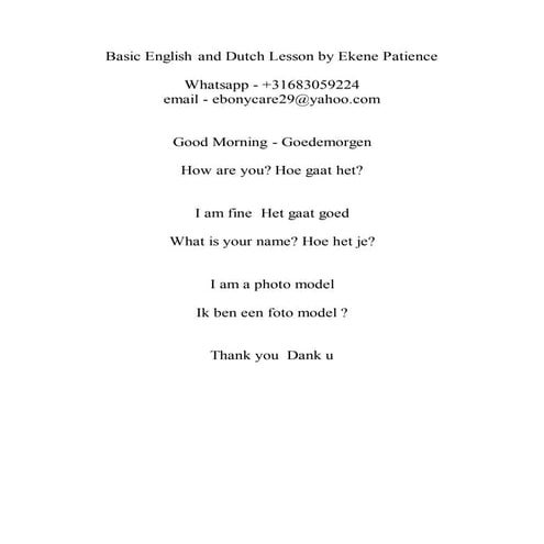Basic dutch and english lesson 2 | PDF