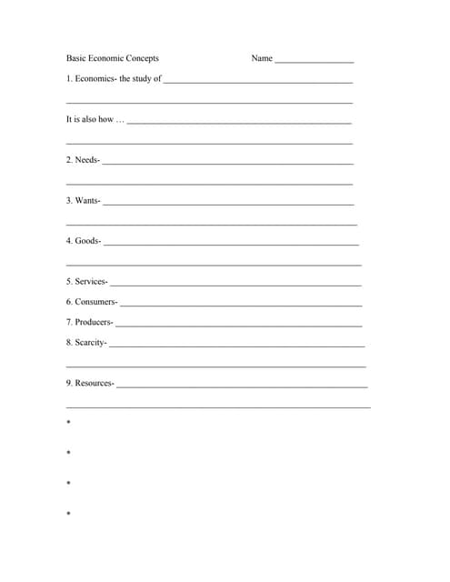 Basic Economic Concepts Worksheets Difference Between Supply And