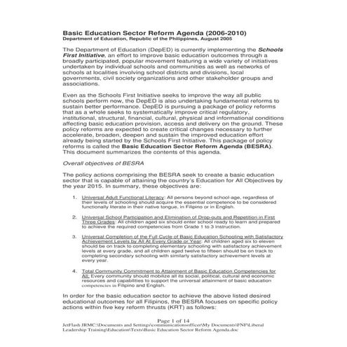 Basic education sector reform agenda (1) | PDF