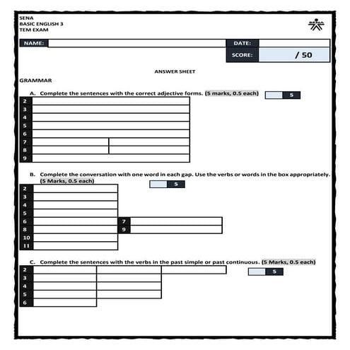 Basic english 3 term exam answer sheet | PDF