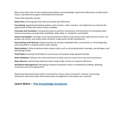 Basic Excel skills refer to the fundamental abilities and knowledge ...