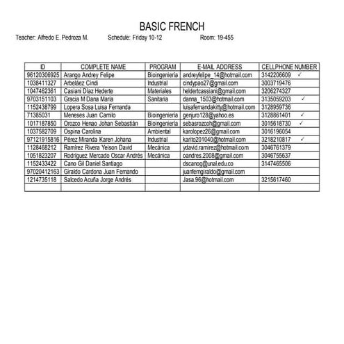 Basic french students | DOCX