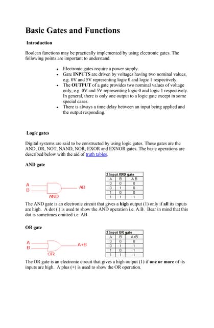 Basic Logic Gates With Truth Tablespdf Programming Languages Computing