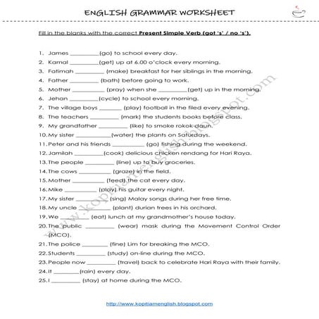 Basic grammar present simple (got 's' / no 's') | PDF