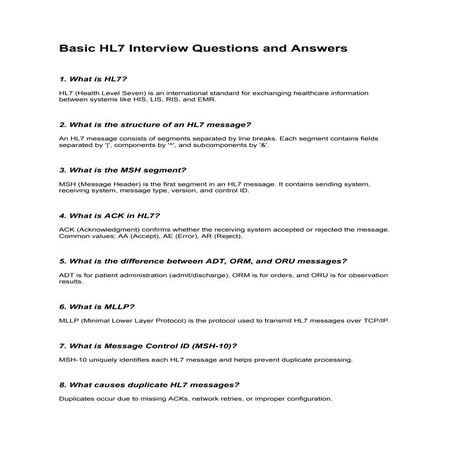 Comprehensive Guide to Basic HL7 Interview Questions and Answers | PDF