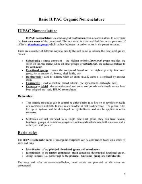 IUPAC Nomenclature of Organic compounds | PPTX