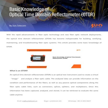 Basic Knowledge of Optical Time Domain Reflectometer (OTDR) | PDF