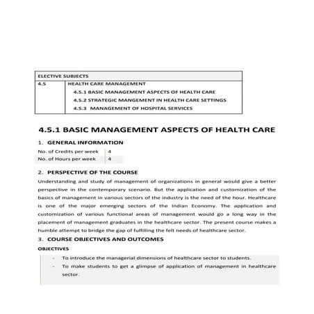 Basic management aspects of health care | PDF