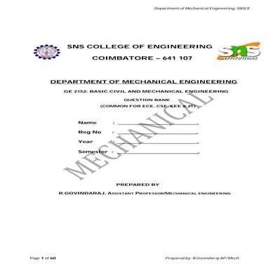 Basic Civil And Mechanical Engineering Question Bank | PDF