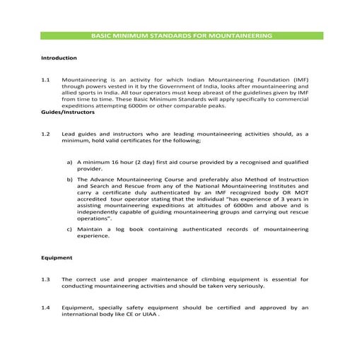 Basic minimum safety guidelines for adventure tourism activities | PDF