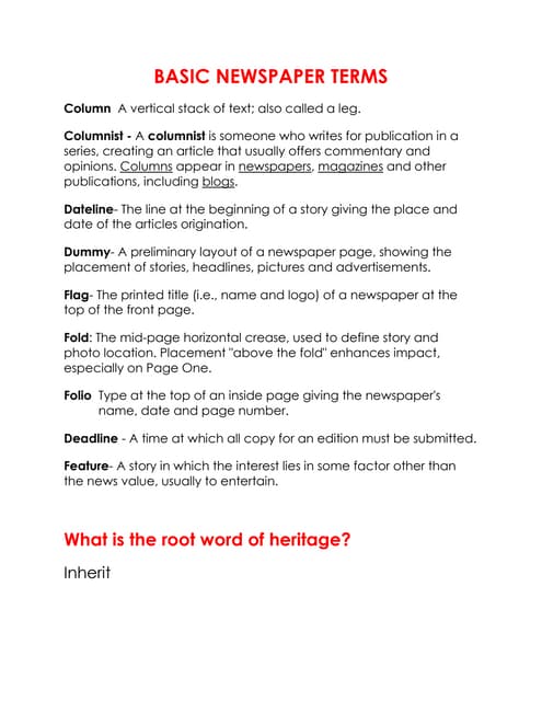 (Eng 111) parts of a newspaper | DOCX