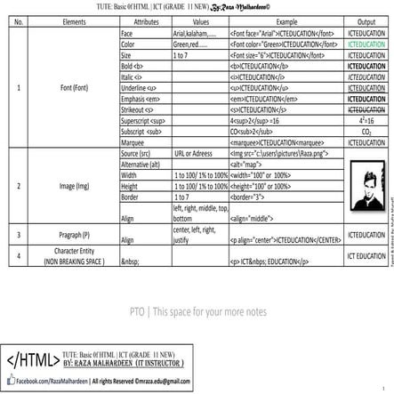 Basic of HTML 11 | ICT By Raza Malhardeen | PPT