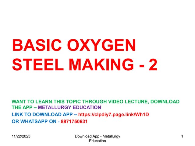 Steel MAking: Lecture BOS and EAF | PPTX | Chemistry | Science