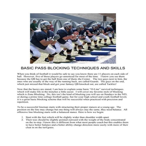 Basic pass blocking techniques and skills | PDF | College Football ...