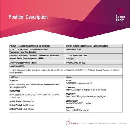 Basic Physician Trainees Year 2 (Registrar) Position Description ...