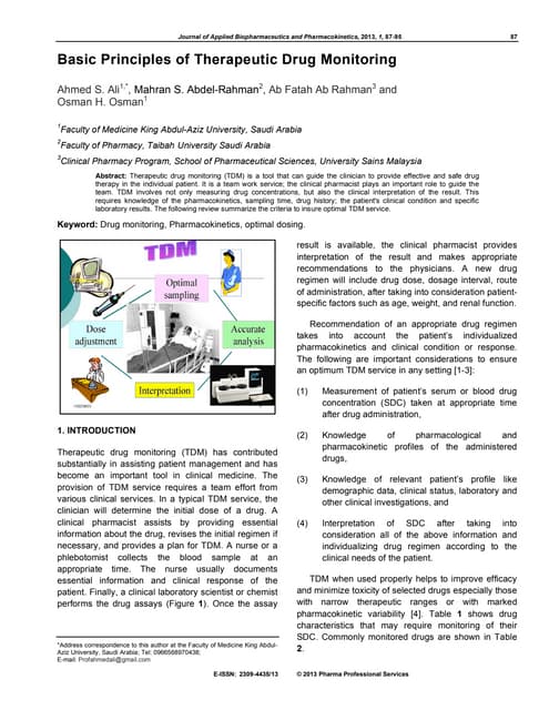 Indications for TDM, Protocol for TDM. (Clinical pharmacokinetics ...