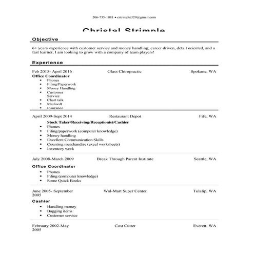 current resume | DOC | Business | Business and Finance