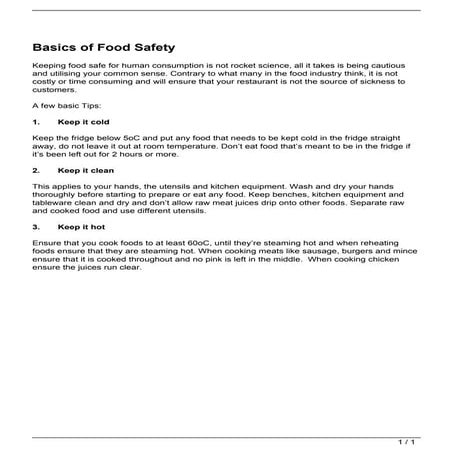 Basics of Food Safety | PDF
