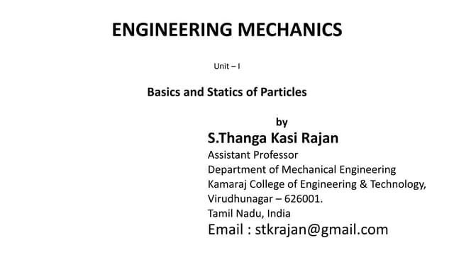 Lecture 1 Introduction to statics Engineering Mechanics hibbeler 14th ...