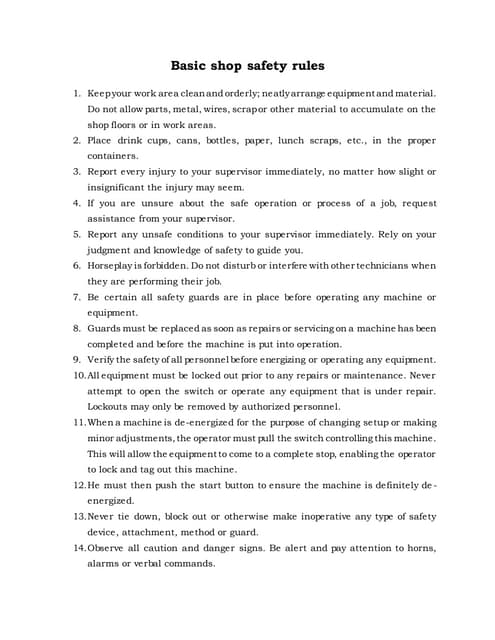 15 workshop safety rules | PPTX