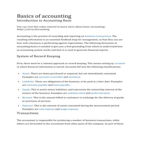 Basics of accounting | PDF | Business Accounting & Finance | Business