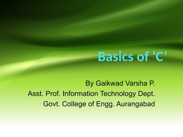 Basics Of C Programming Concept And Type Ppt
