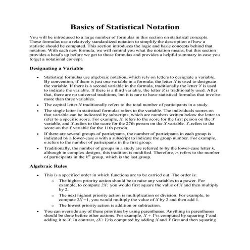 Basics Of Statistical Notation Docx Programming Languages Computing 6167