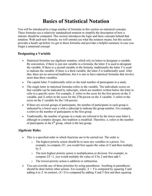 Basics Of Statistical Notation Docx Programming Languages Computing 6167