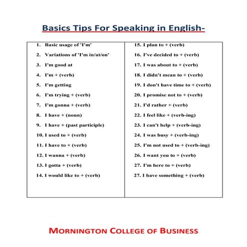 Basics tips for speaking in english | PDF