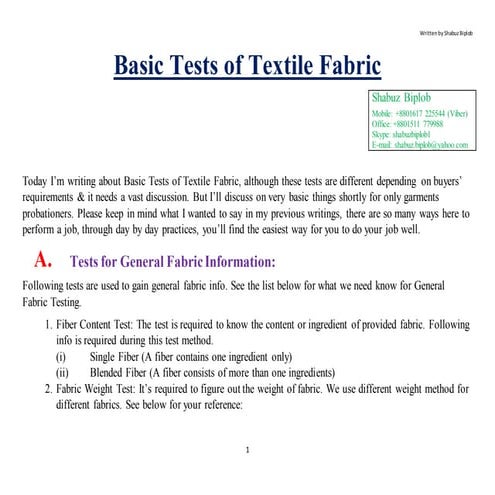 Basic Tests of Textile Fabric | PPT