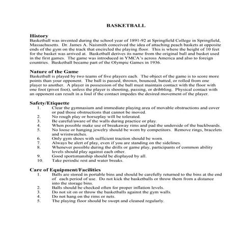 Basketball definitions, facilities and equipment | PPTX