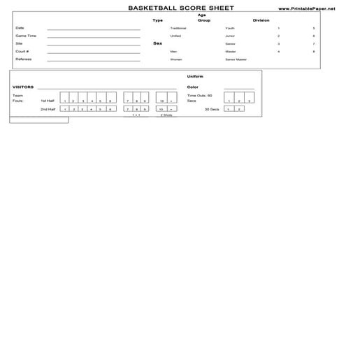 Printable Basketball Score Sheet Template