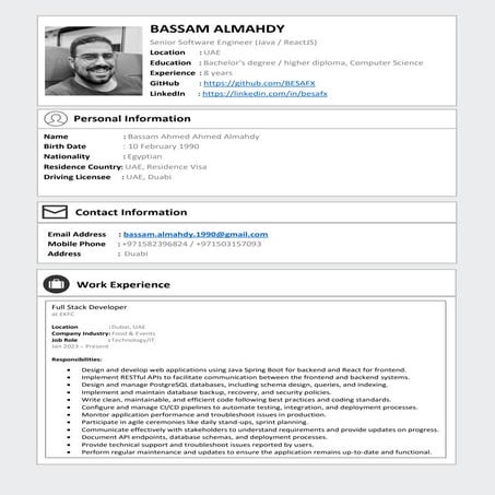 Bassam Almahdy - CV - Full Stack Developer | PDF