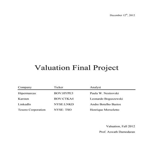 Valuation Project Damodaran | PDF