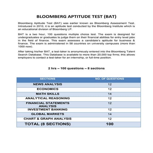 Bloomberg Aptitude Test (BAT) | PDF