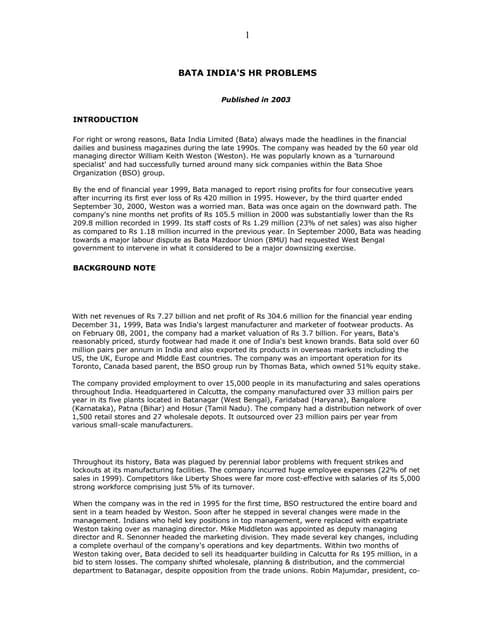 Bata india's industrial relation issue case study | DOCX