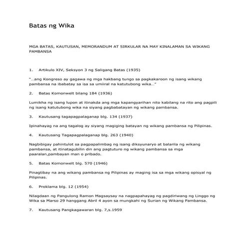 Batas ng wikang filipino | PDF