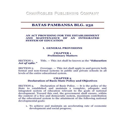 Batas pambansa blg. 232 | PDF