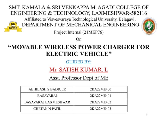 Solar Wireless electrical vehicle Charging System | PPT
