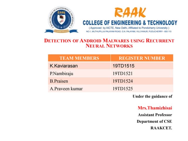 Detection Of Android Malware Using Recurrent Neural Network Ppt