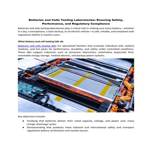 Batteries and Cells Testing Laboratories, Ensuring Safety, Performance ...